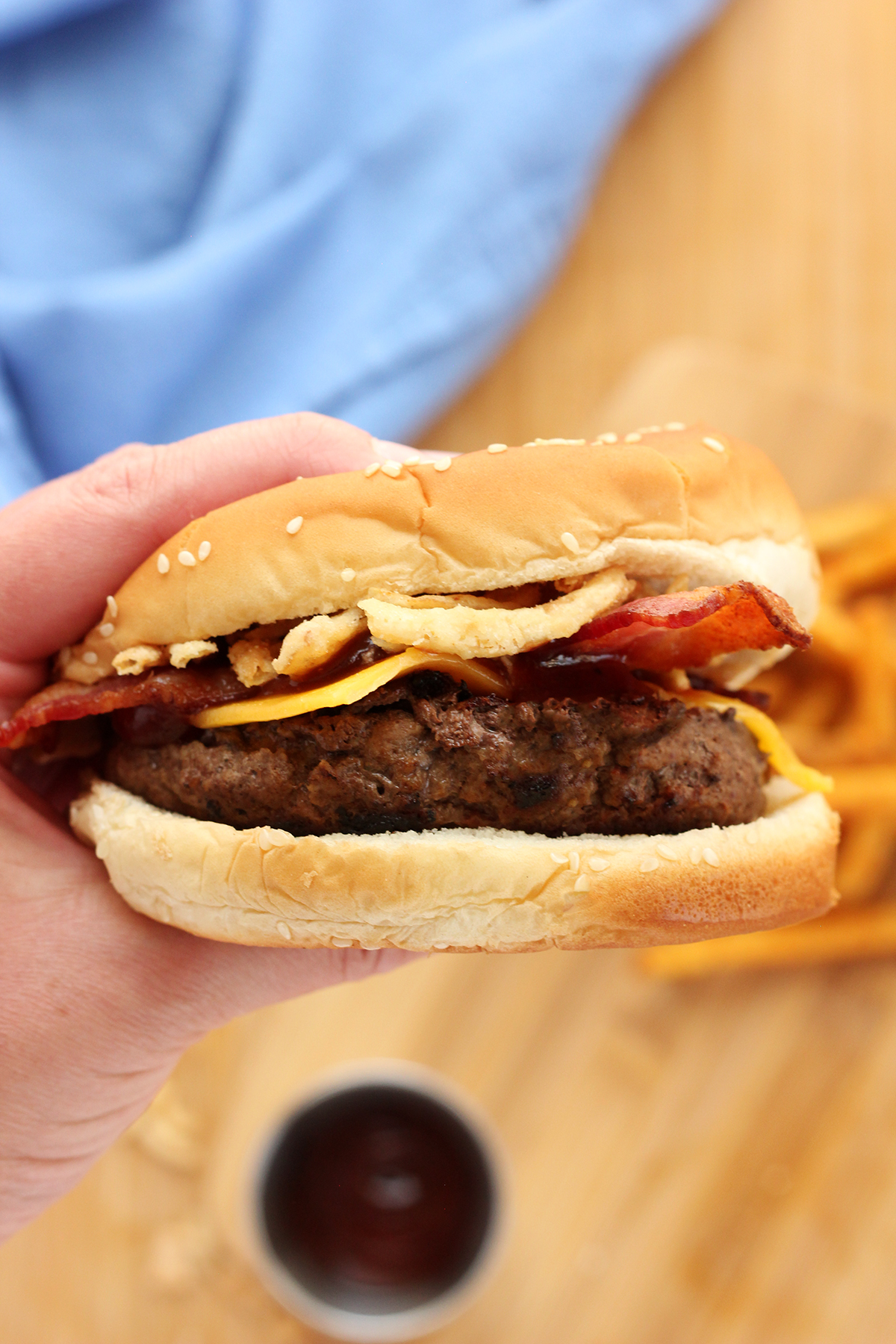 Western Burger Recipe with Onion Rings - One Sweet Appetite