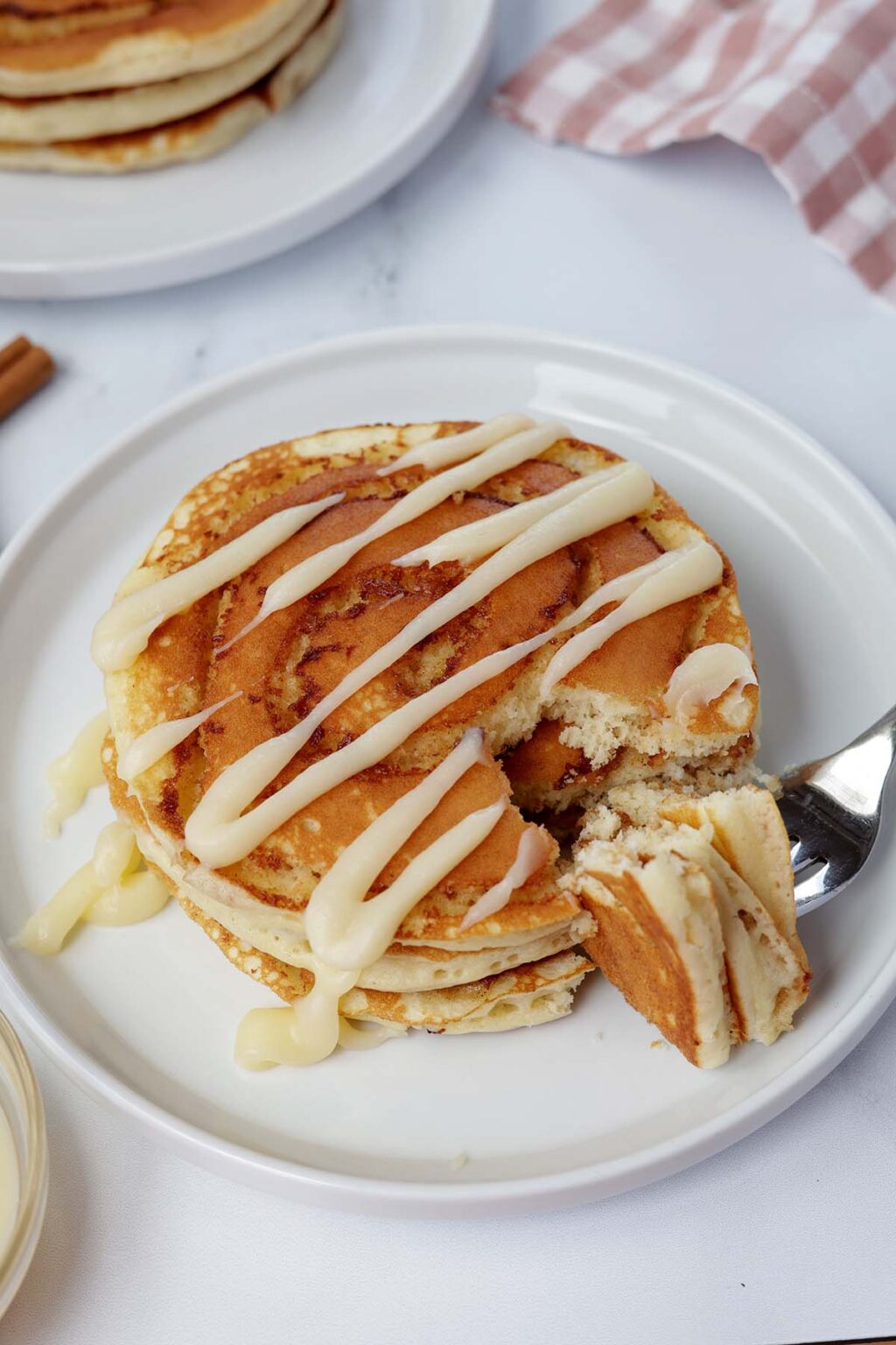 Cinnamon Roll Pancakes Recipe (From a Mix) - One Sweet Appetite