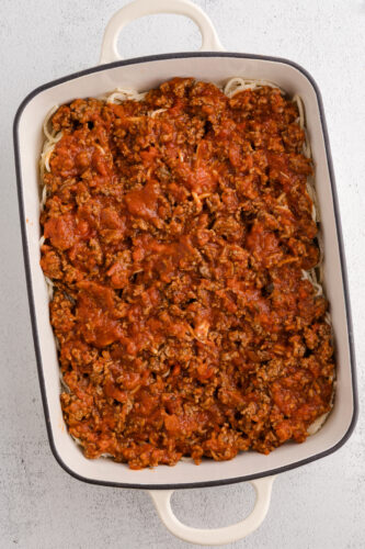 Creamy Baked Spaghetti Recipe | Easy Pasta Bake - One Sweet Appetite